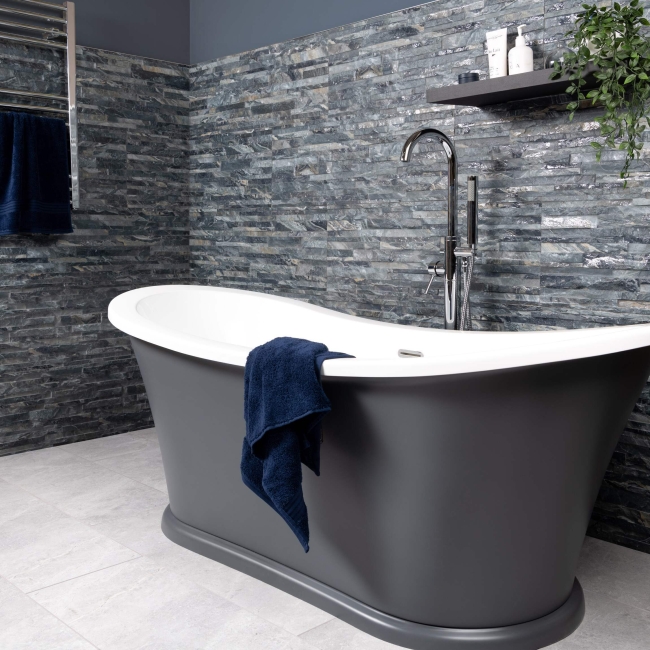Split Face Tile Powder Room