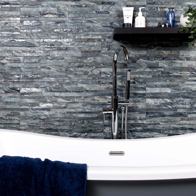 Split Face Tile Powder Room