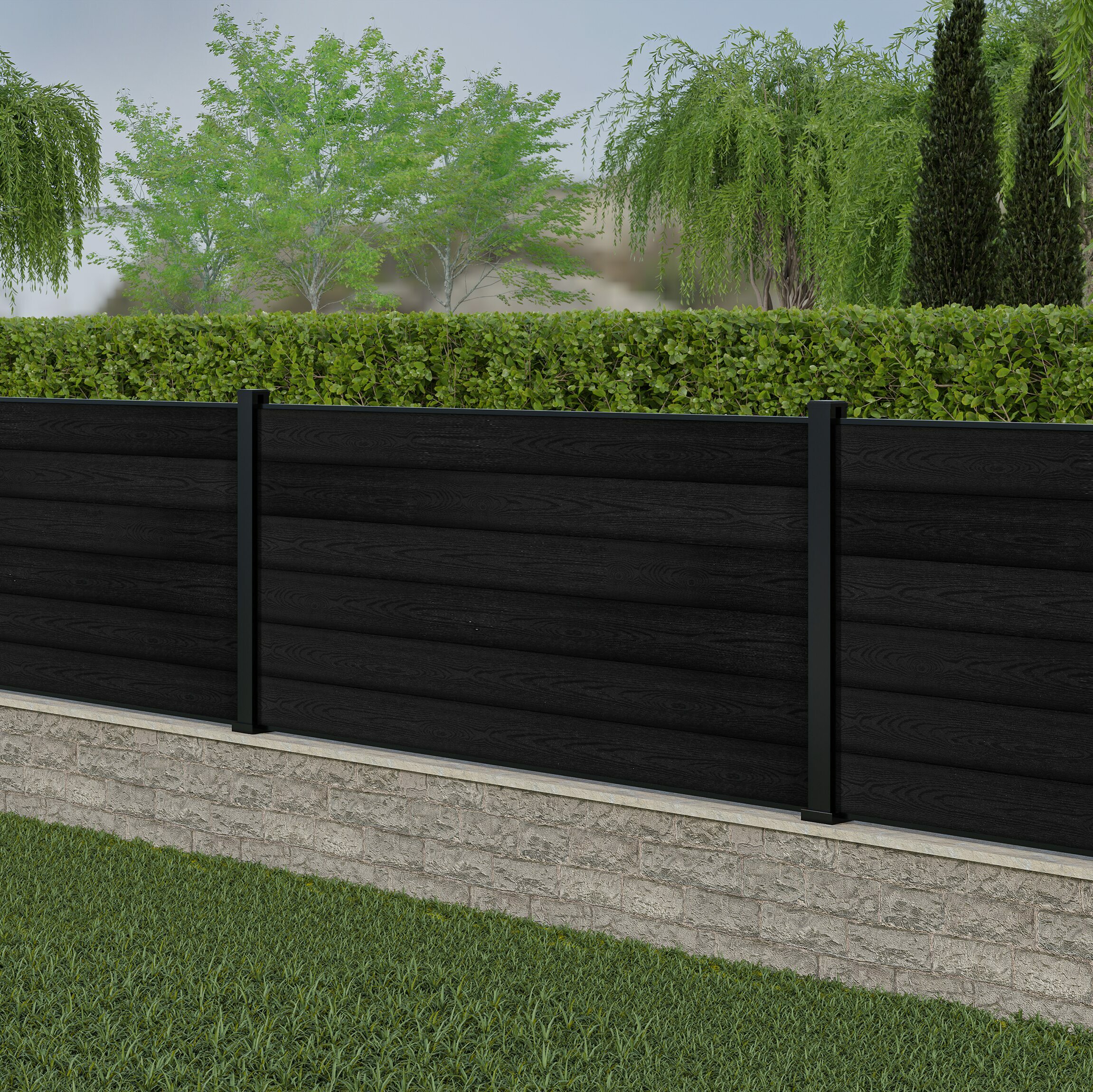 Composite Fence Panel 3ft Black & Post - Luxeline | Walls & Floors