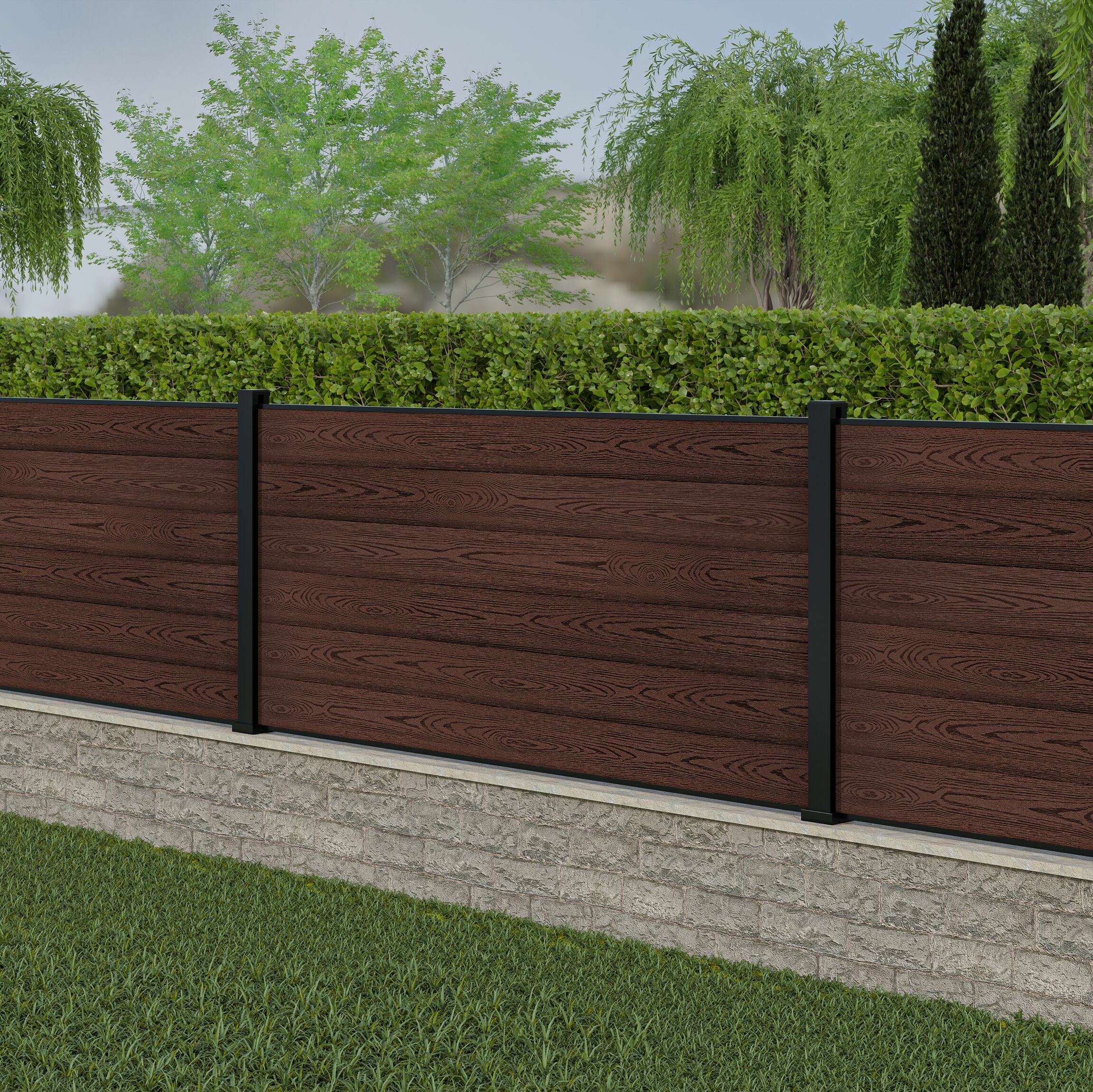 LuxeLine® 3ft Walnut Composite Fence Panels with U Channel Rail ...