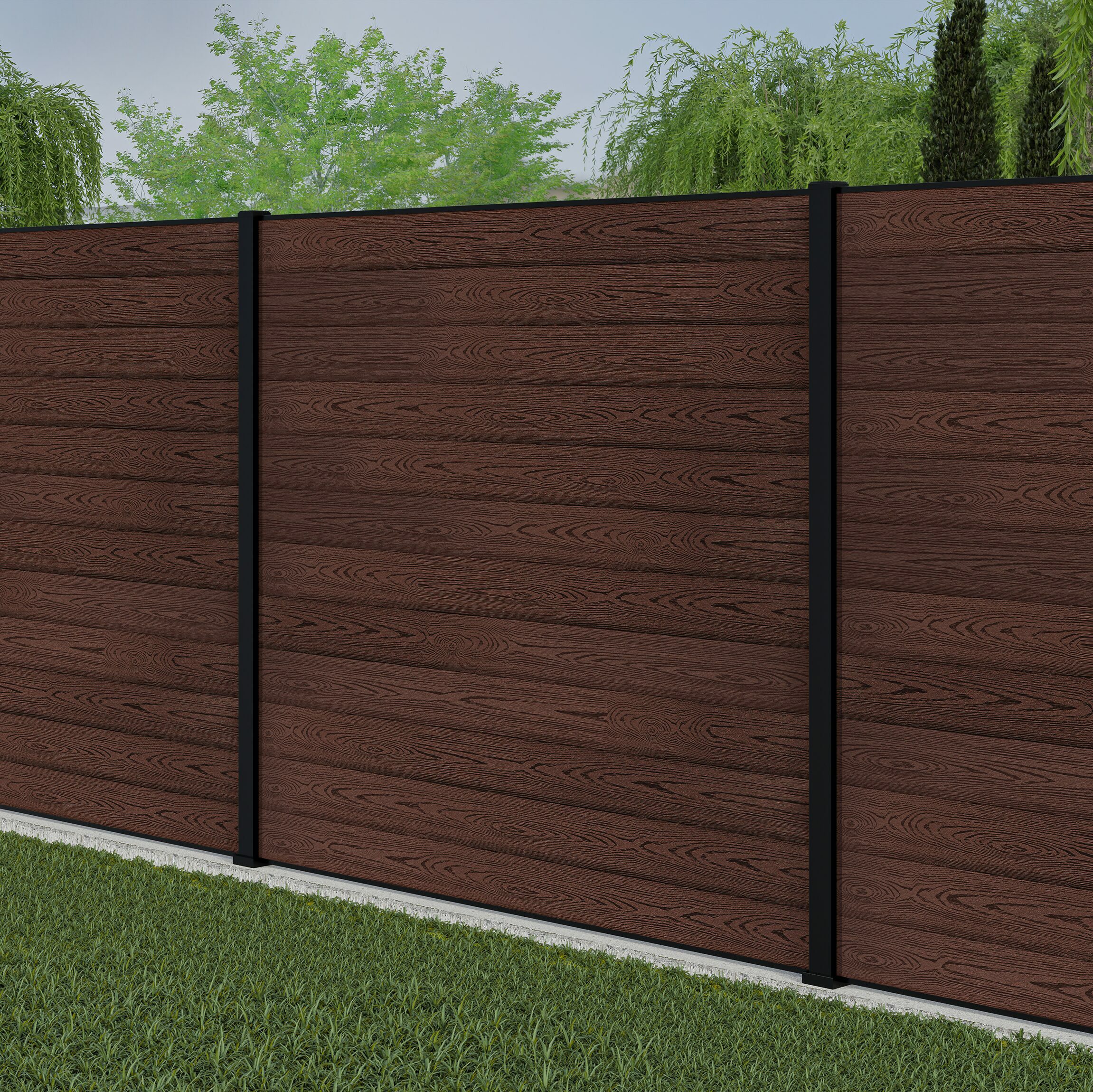 Composite Fence Panel 6ft Walnut & Post - Luxeline | Walls & Floors