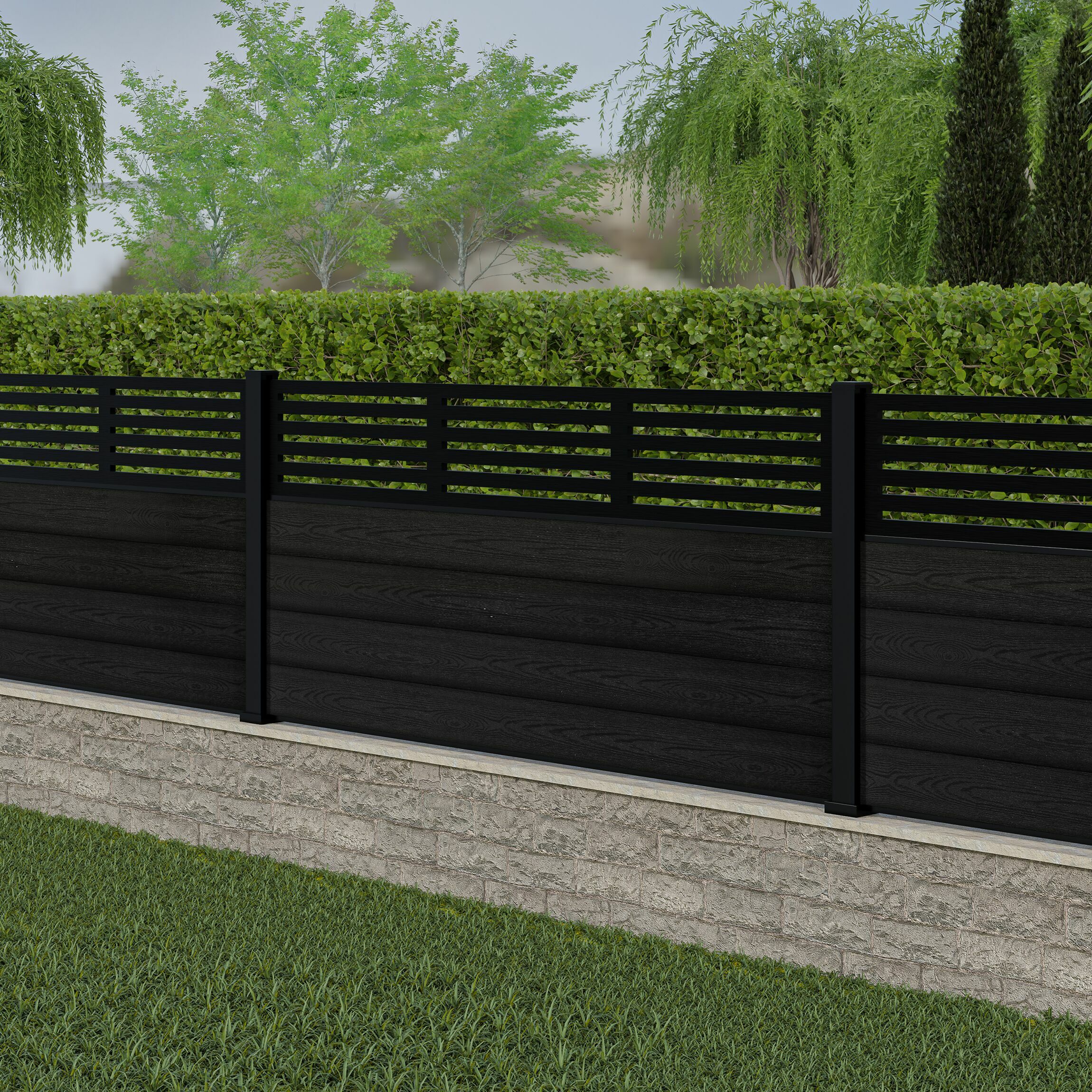Composite Fence Panel 3ft Black Slat Fence Panel Straight Top ...