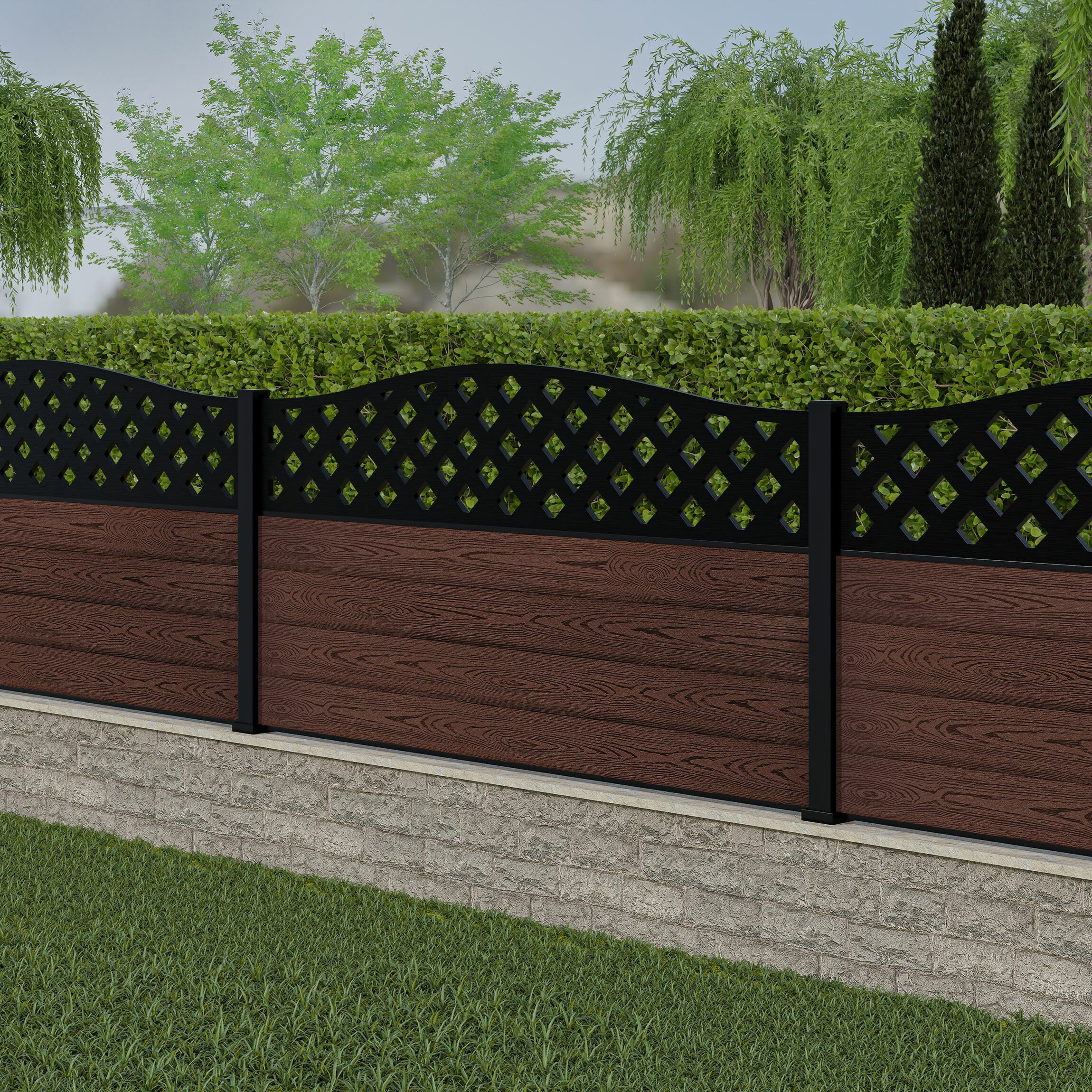 Composite Fence Panel 3ft Walnut Lattice - Luxeline | Walls & Floors