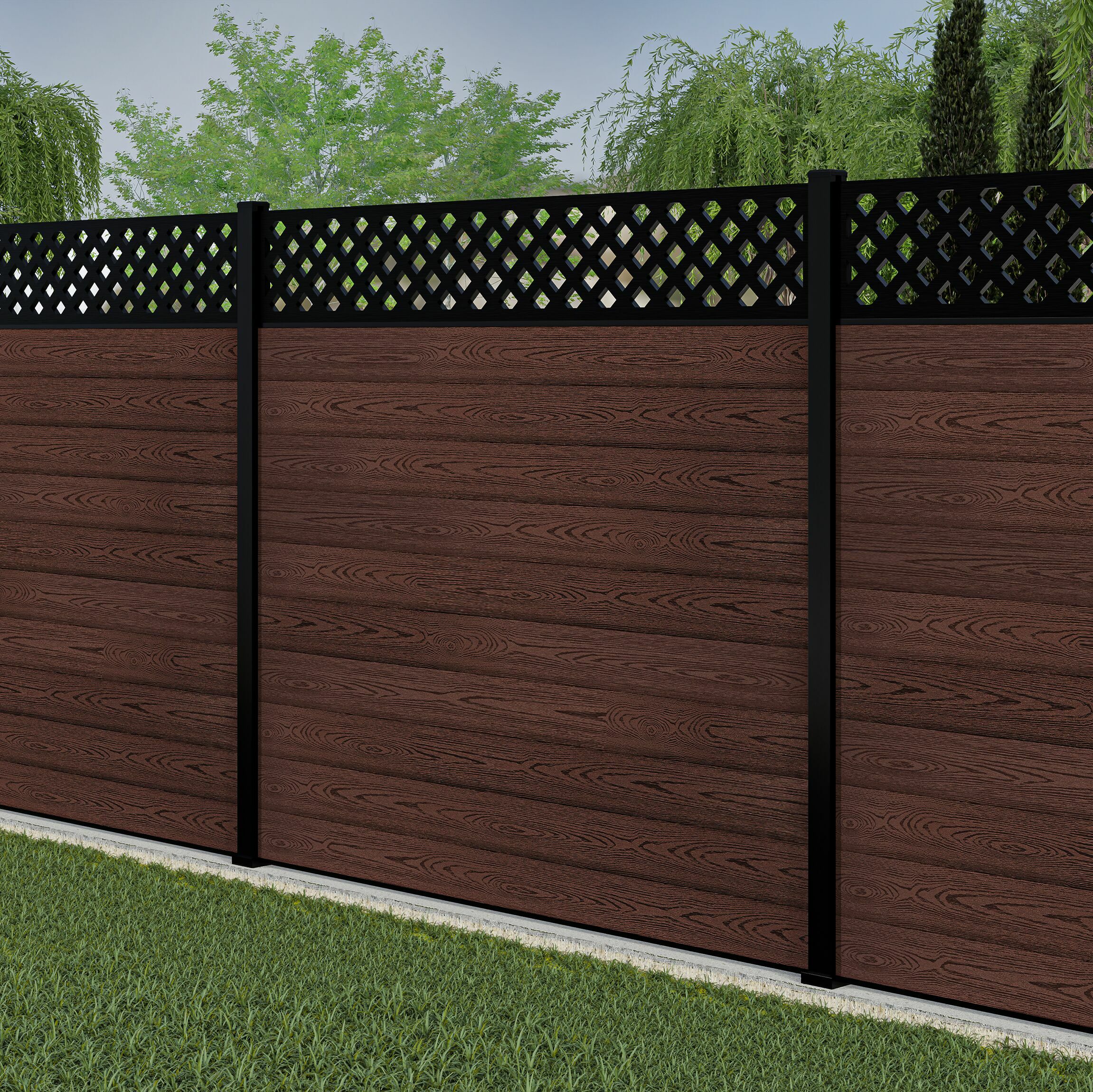 LuxeLine® 6ft Straight Top Lattice Walnut Composite Fence Panels ...