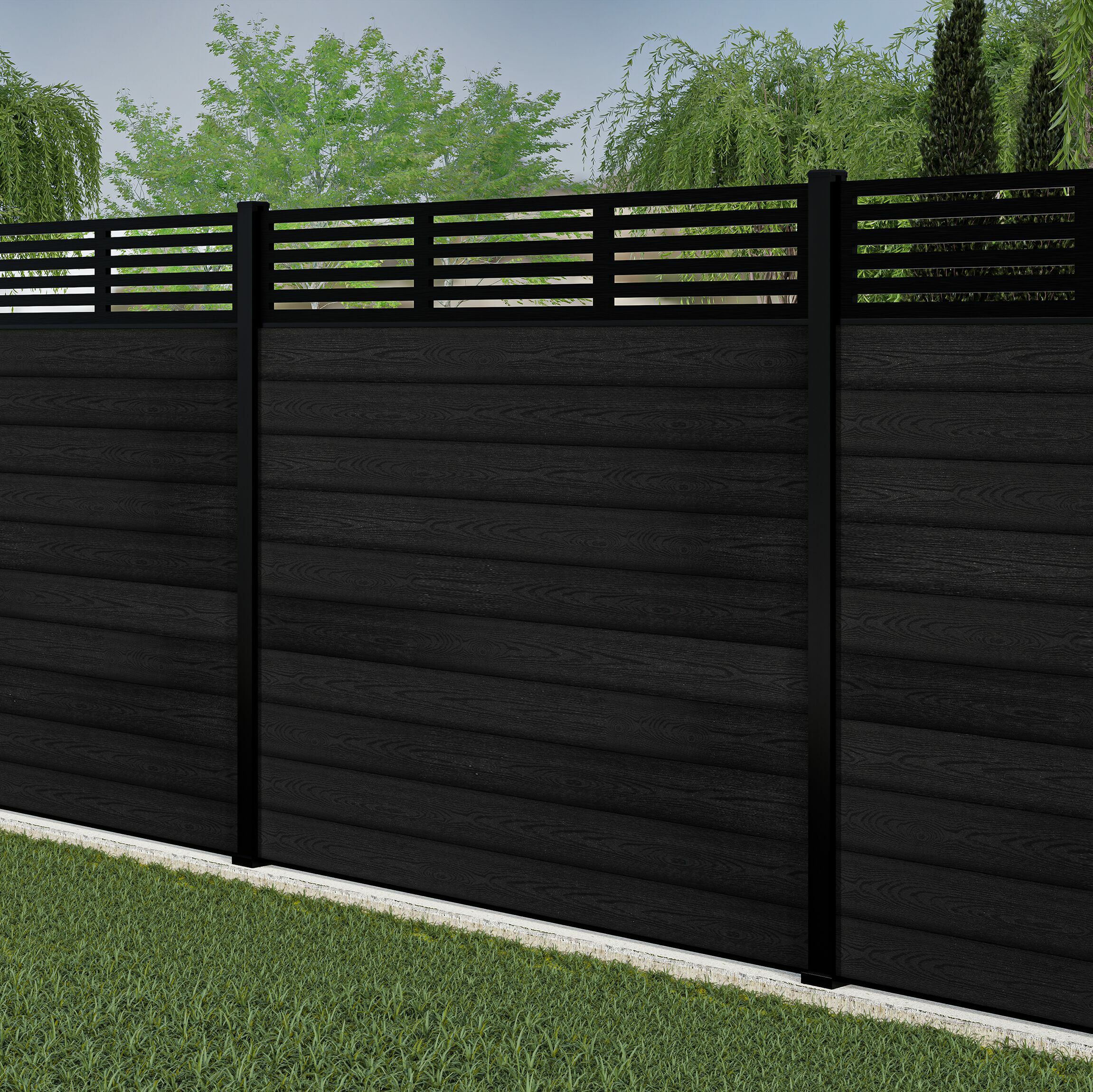 Composite Fence Panel 6ft Black Slat Panel Straight Top - Luxeline ...