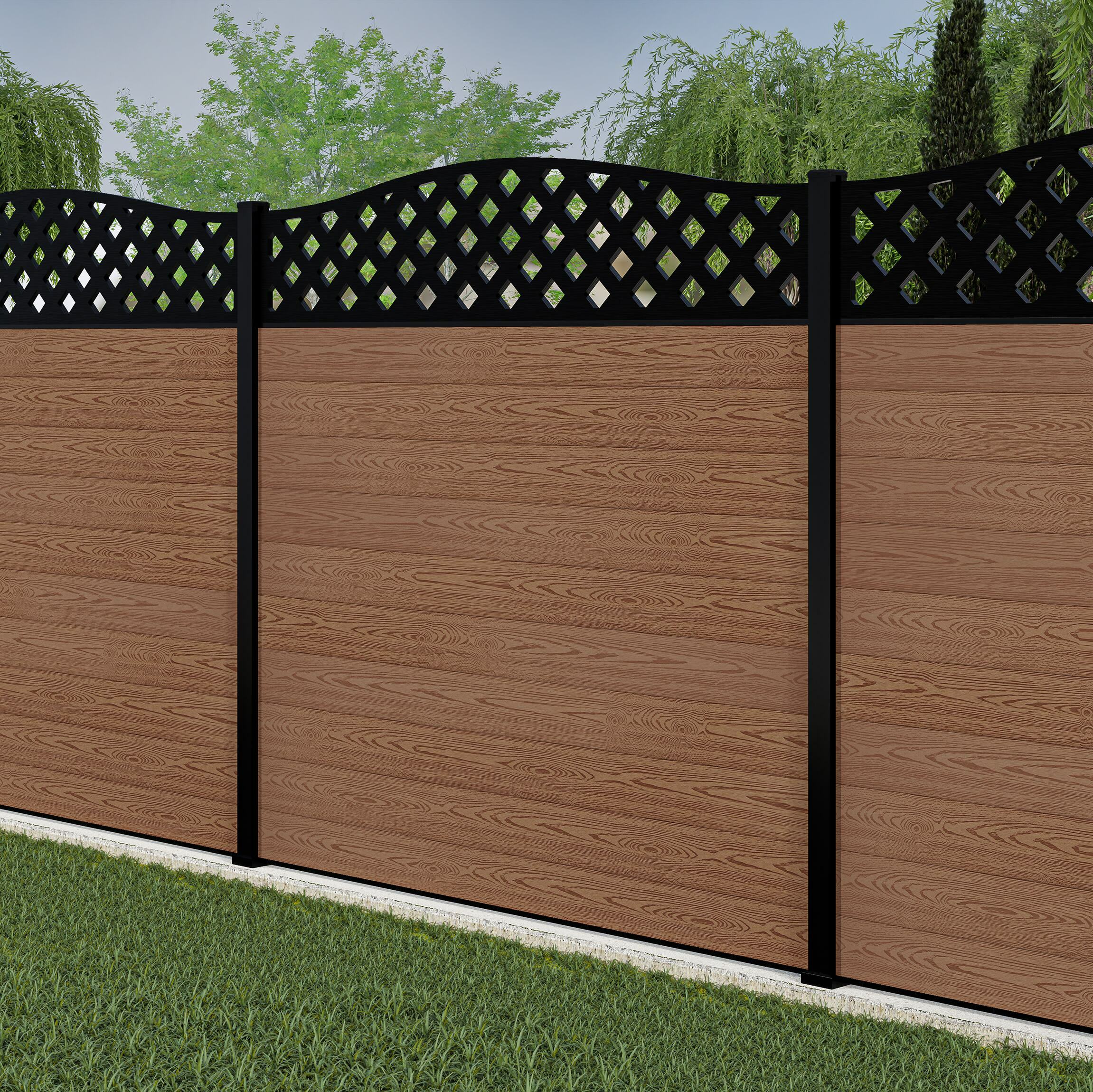 Composite Fence Panel 6ft Teak Lattice & Post Panel - Luxeline | Walls ...