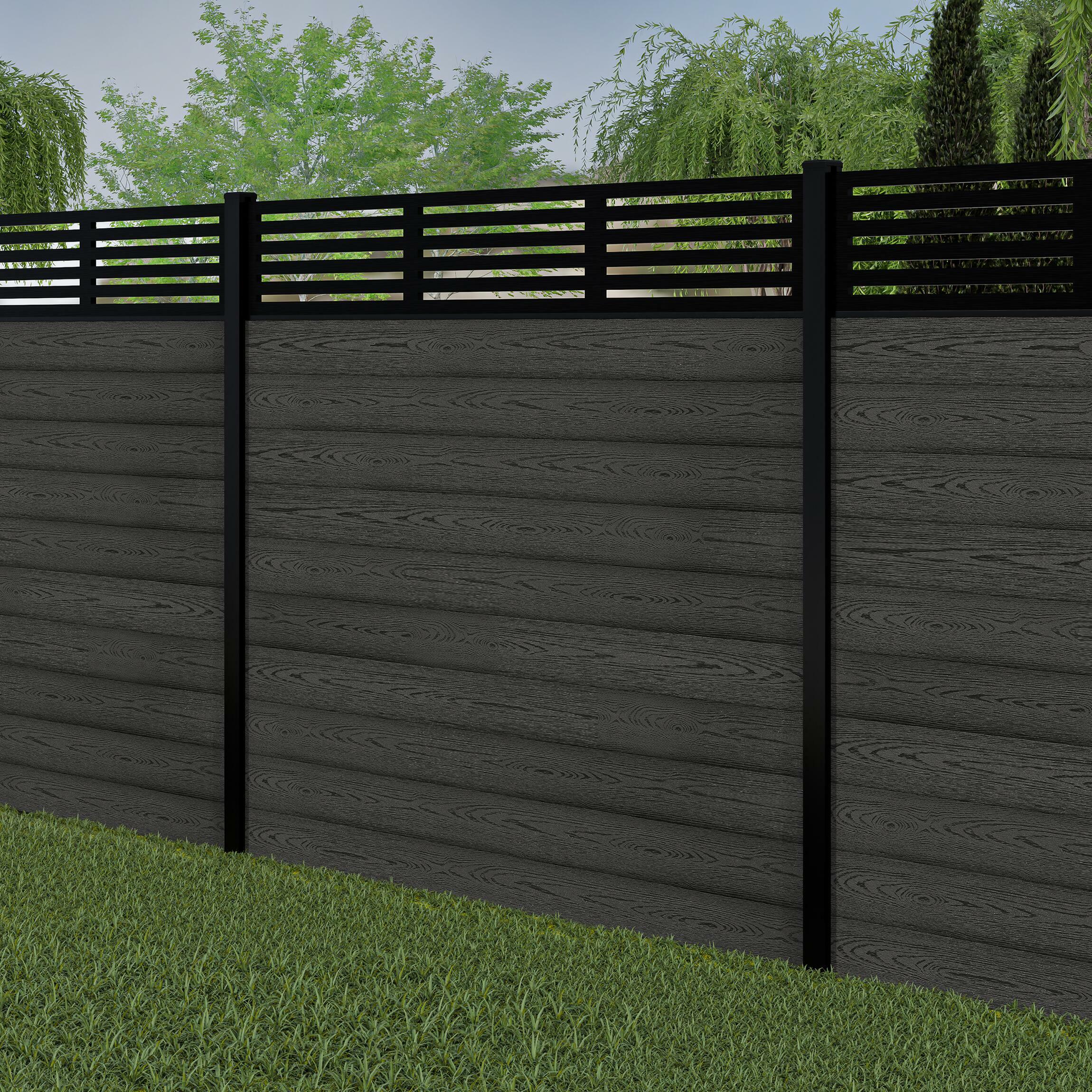 Composite Fence Panel 6ft Dark Grey Slat Straight Top & Aluminium Post ...