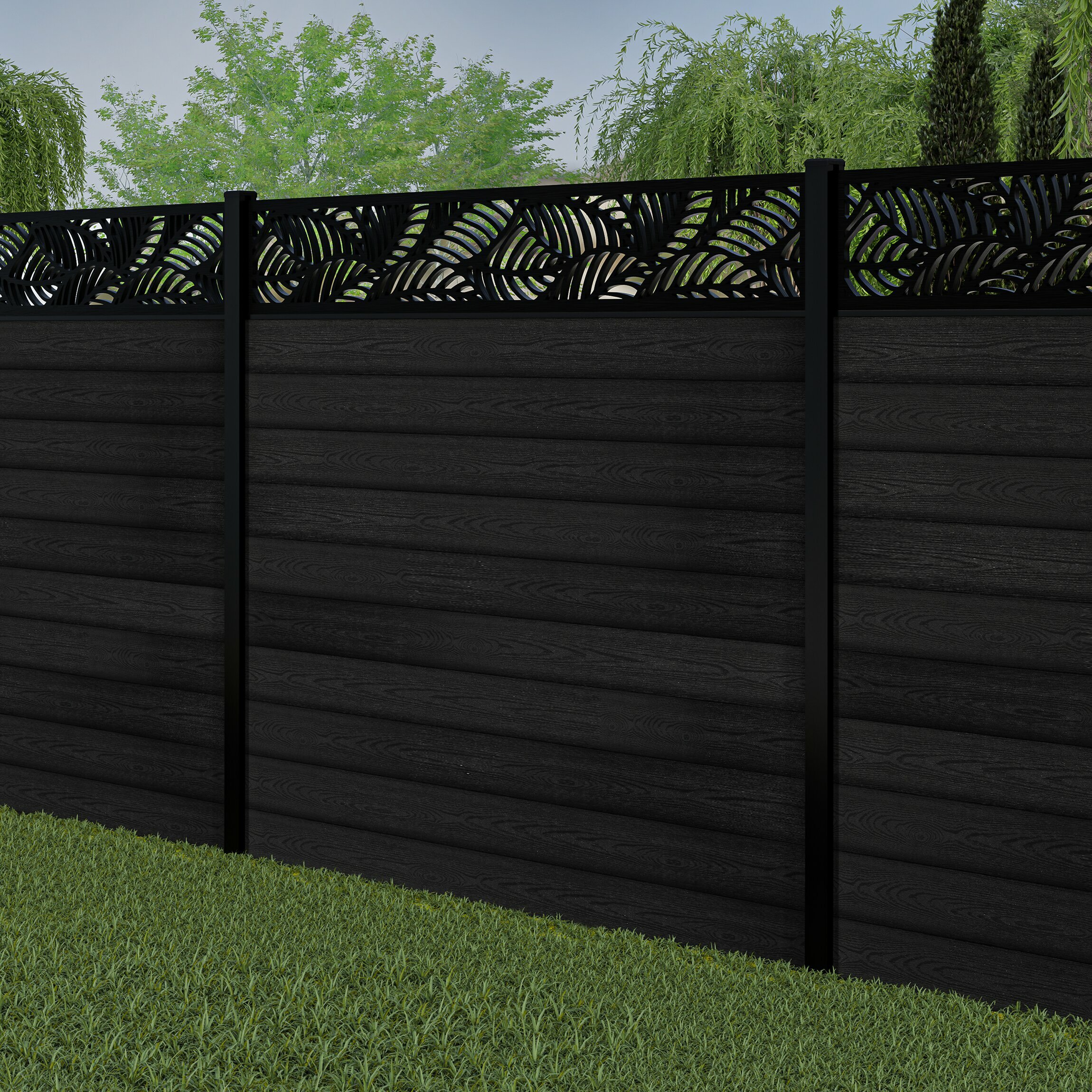 Composite Fence Panel 6ft Black Straight Top Jungle & Post - Luxeline | Walls & Floors