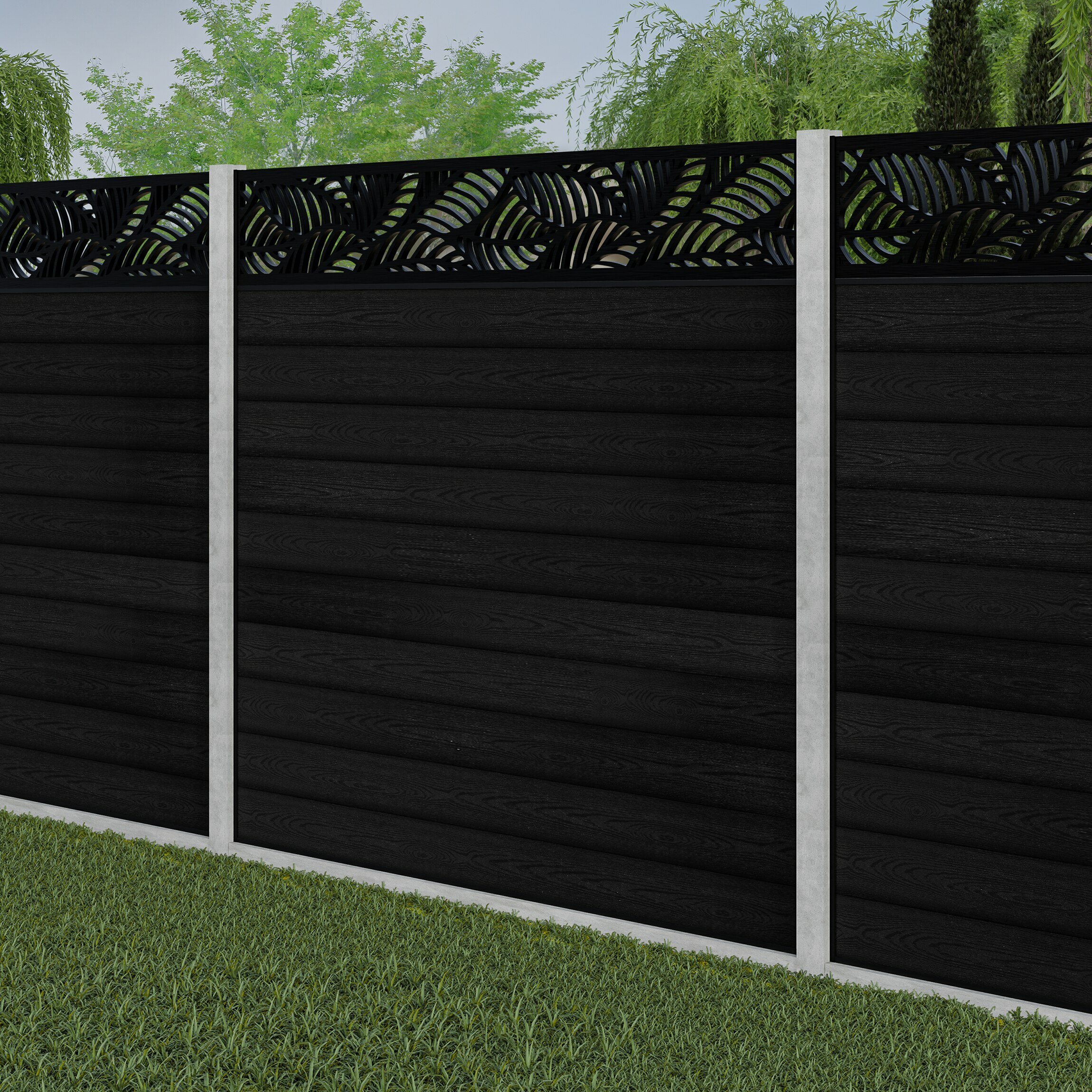 Composite Fence Panel Straight Top Black Jungle - Luxeline | Walls & Floors