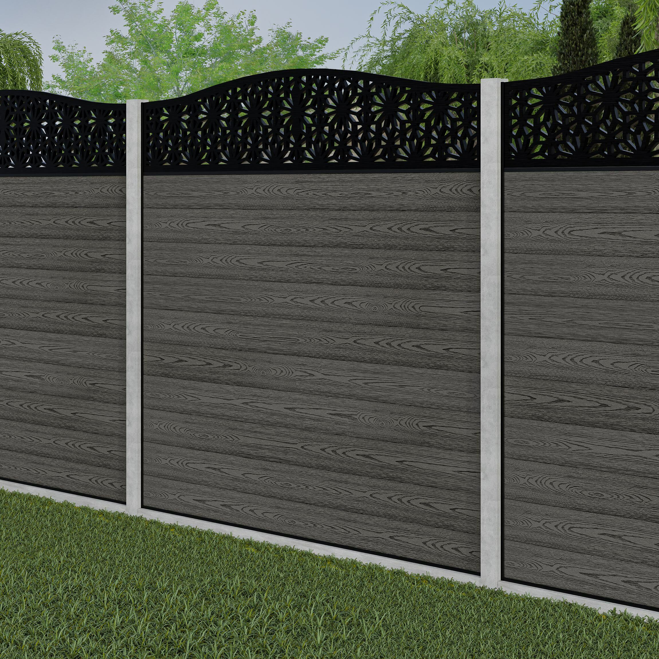Composite Fence Panel Curve Top Light Grey Floral - Luxeline | Walls ...