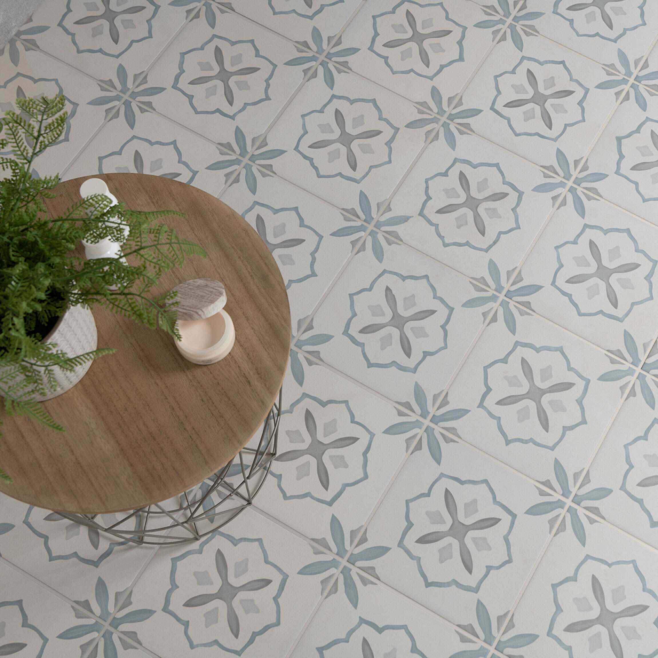 Blossom Cross Blue Matt Pattern Wall and Floor Tiles | Walls and Floors