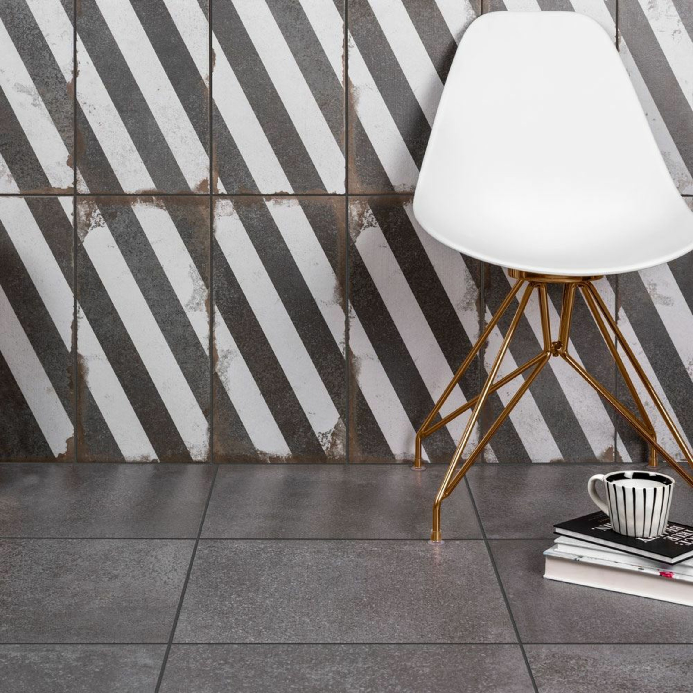 Dark Grey Striped Patterned Matt Ceramic Wall Tiles | Walls and Floors