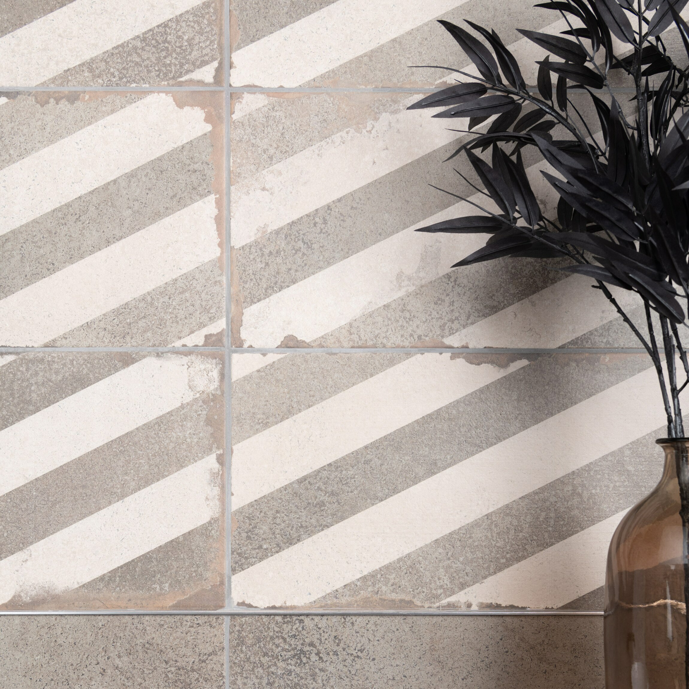 Brixton Taupe Grey Striped Matt Pattern Wall Tiles | Walls and Floors
