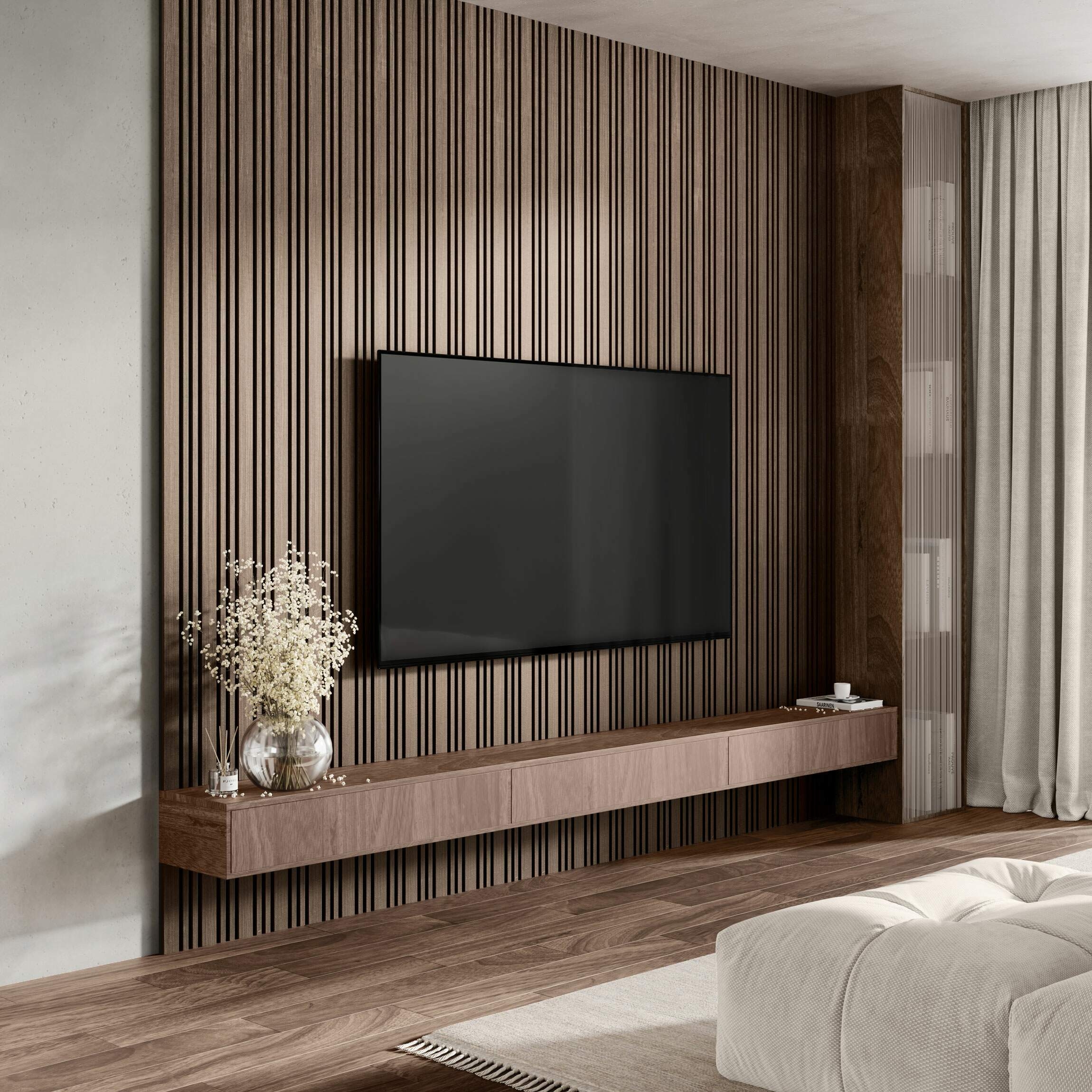 Trepanel Design® Multi-Width Walnut Brown Acoustic Wood Slat Wall ...