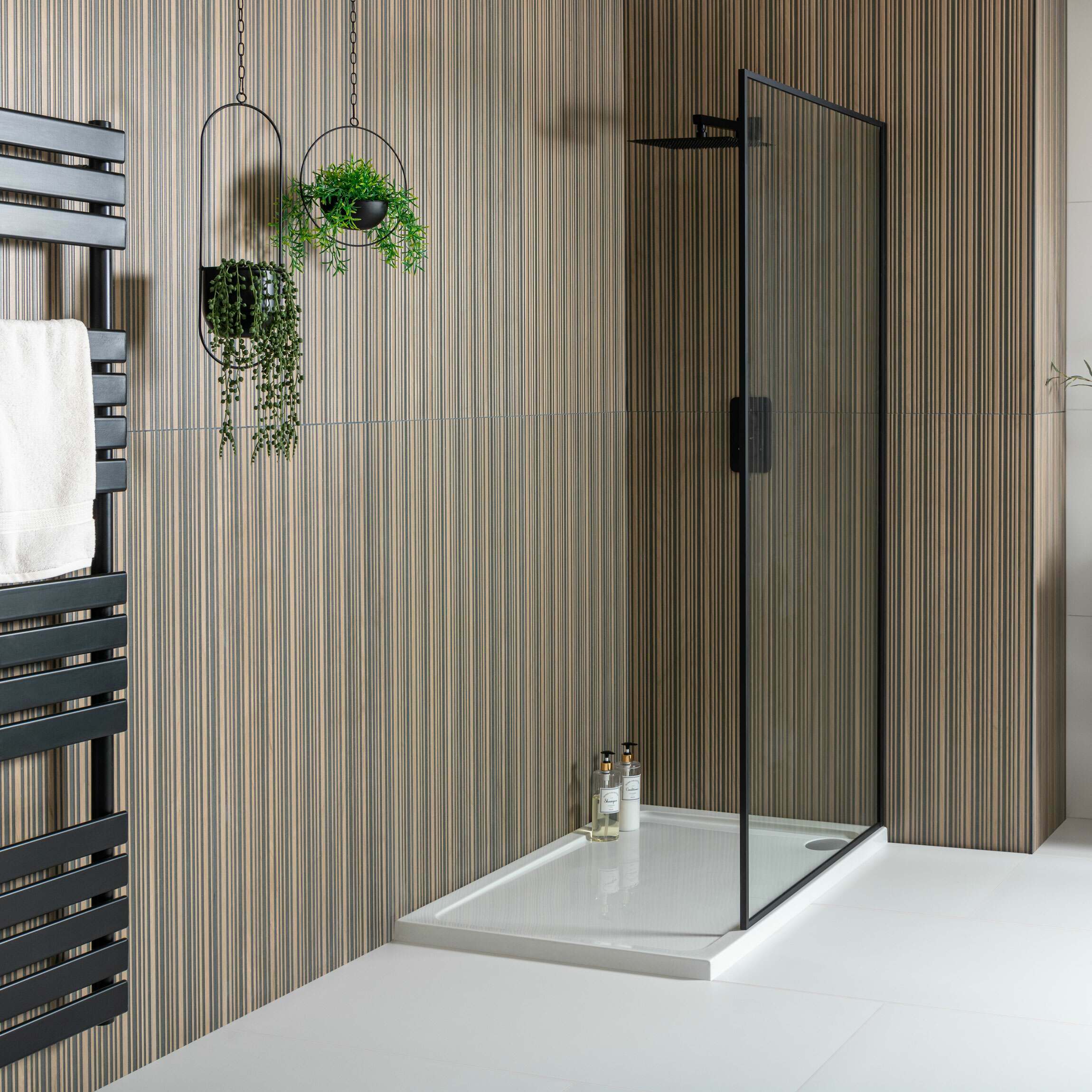 Walnut Brown Wood Slat Effect Bathroom Wall Tiles | Walls and Floors