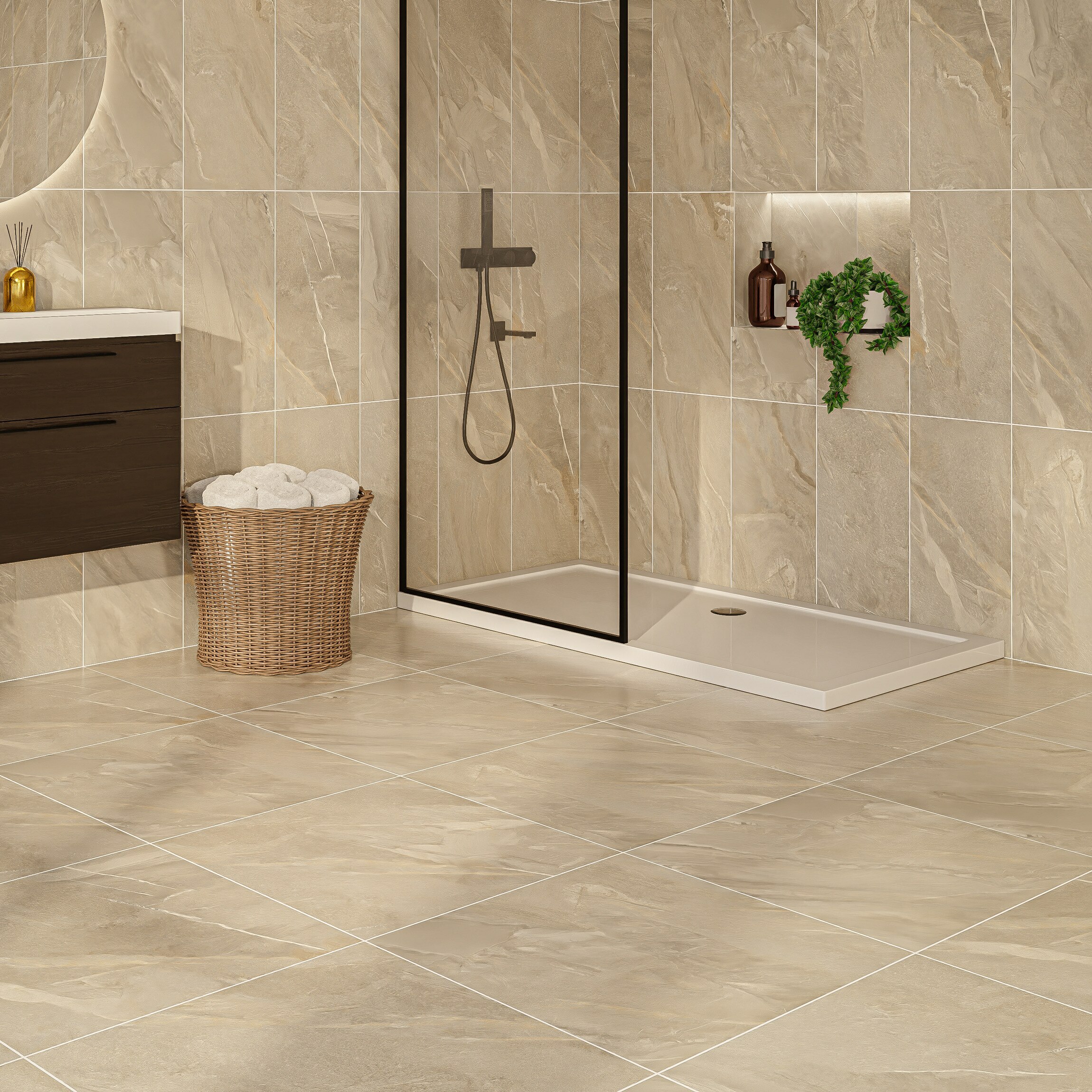 Devoke Beige Matt Stone Effect Tiles for Floors
