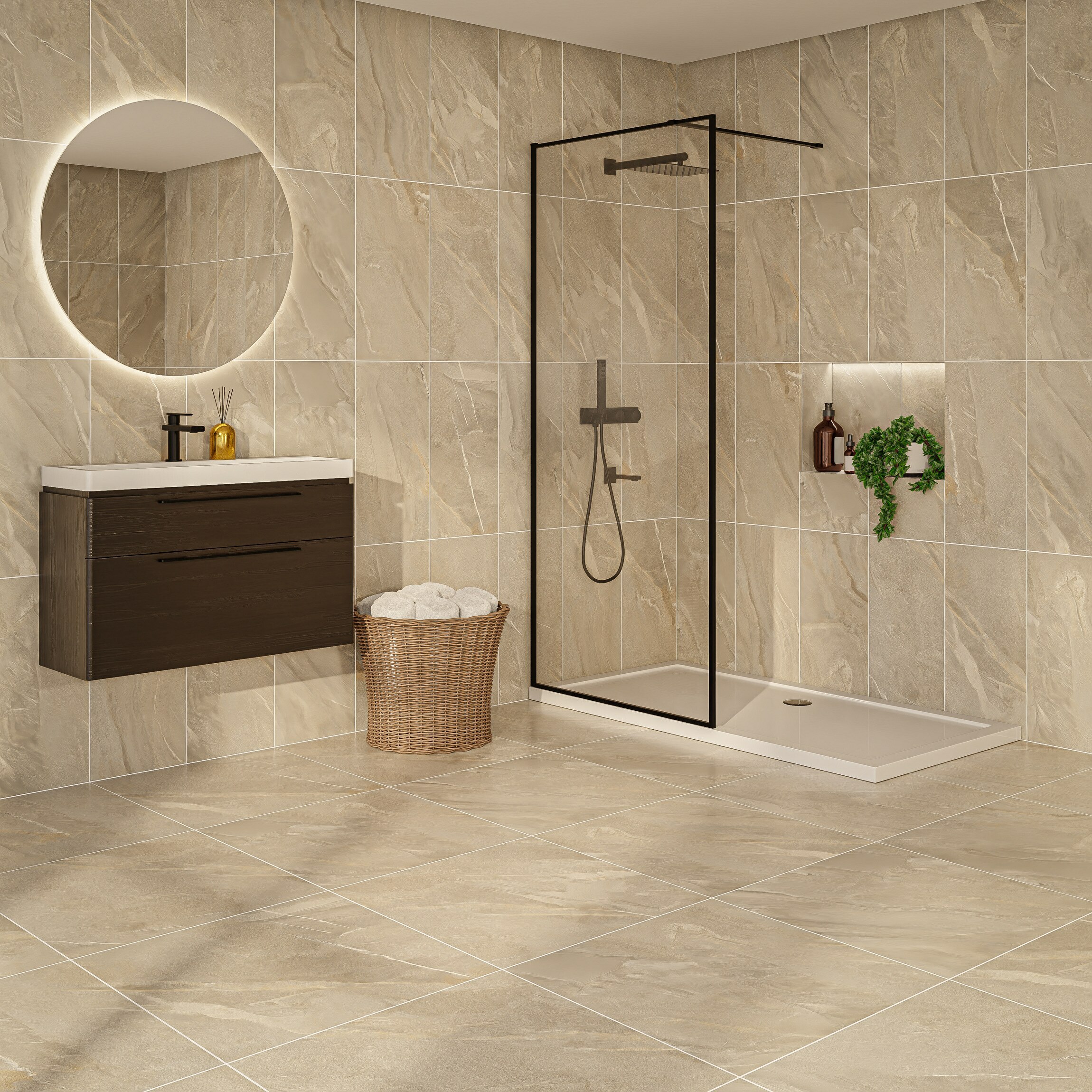 Devoke Beige Matt Stone Effect Tiles