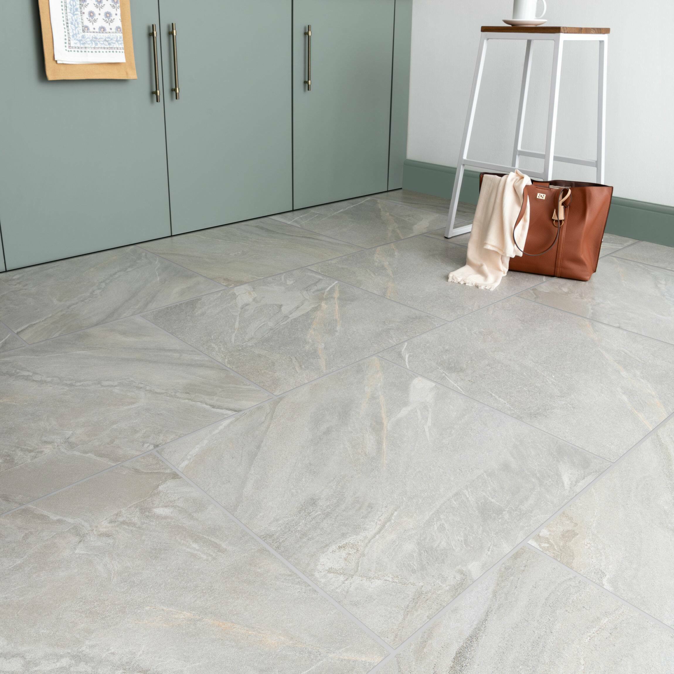 Devoke Light Grey Matt Stone Effect Tiles for Floors