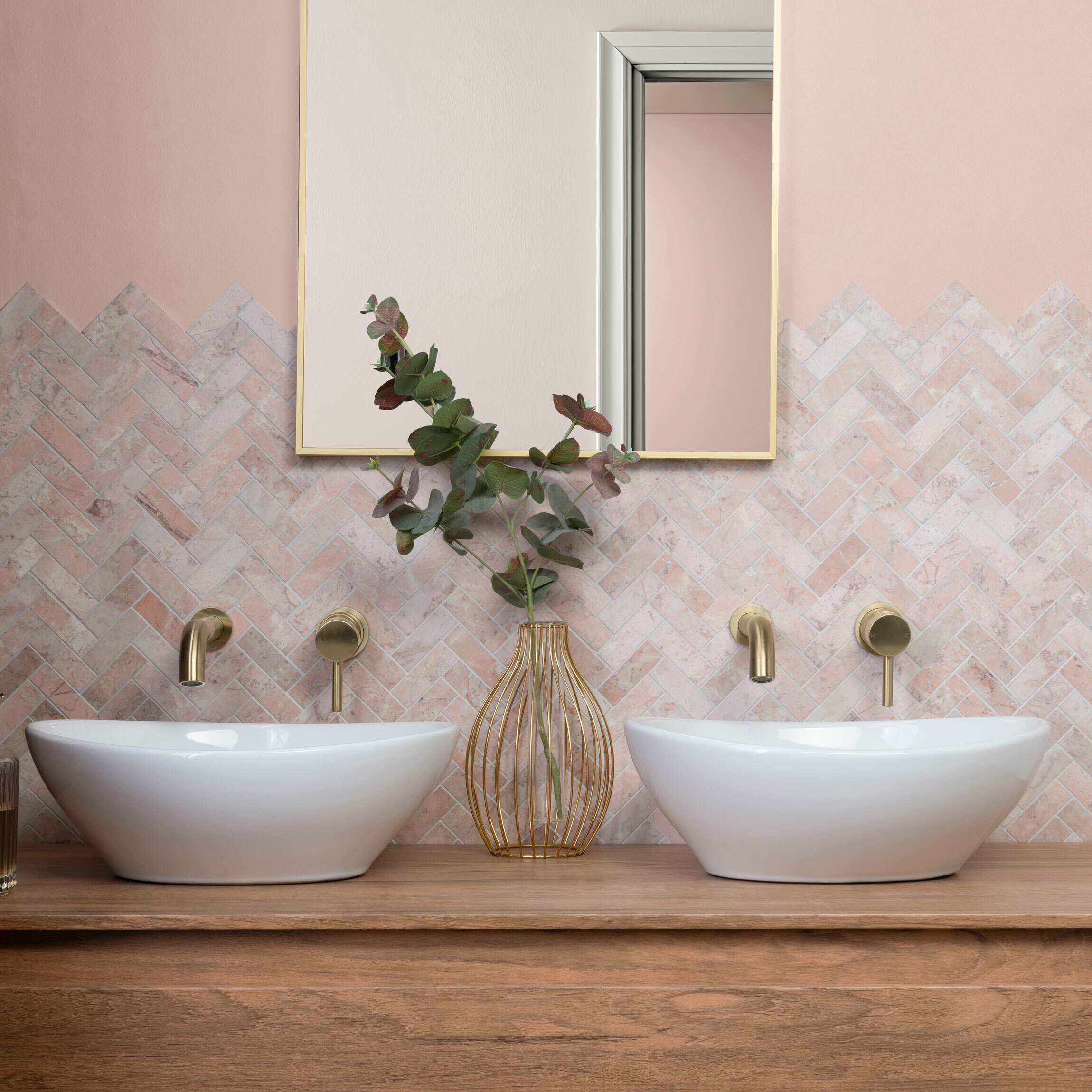 Himalayan Pink Honed Marble Herringbone Mosaic Wall and Floor Tile