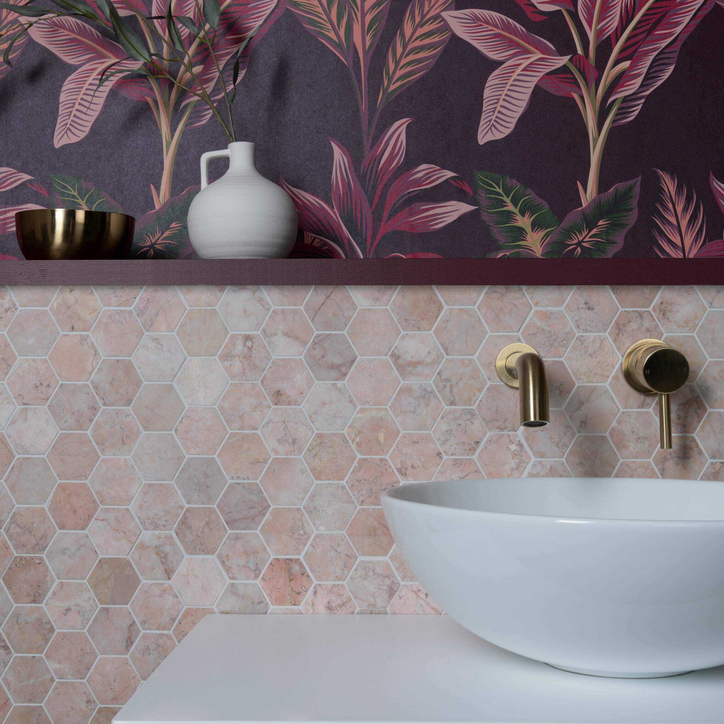 Himalayan Pink Honed Marble Hexagon Mosaic Wall and Floor Tile