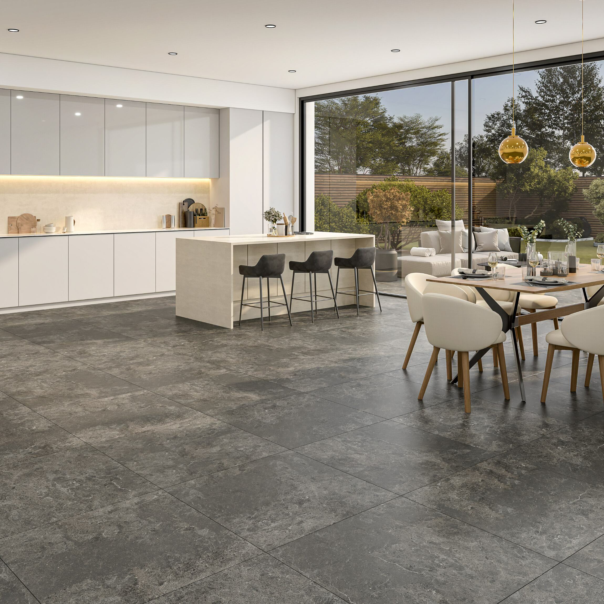 Large Format Dark Matt Stone Effect Floor Tiles | Walls and Floors