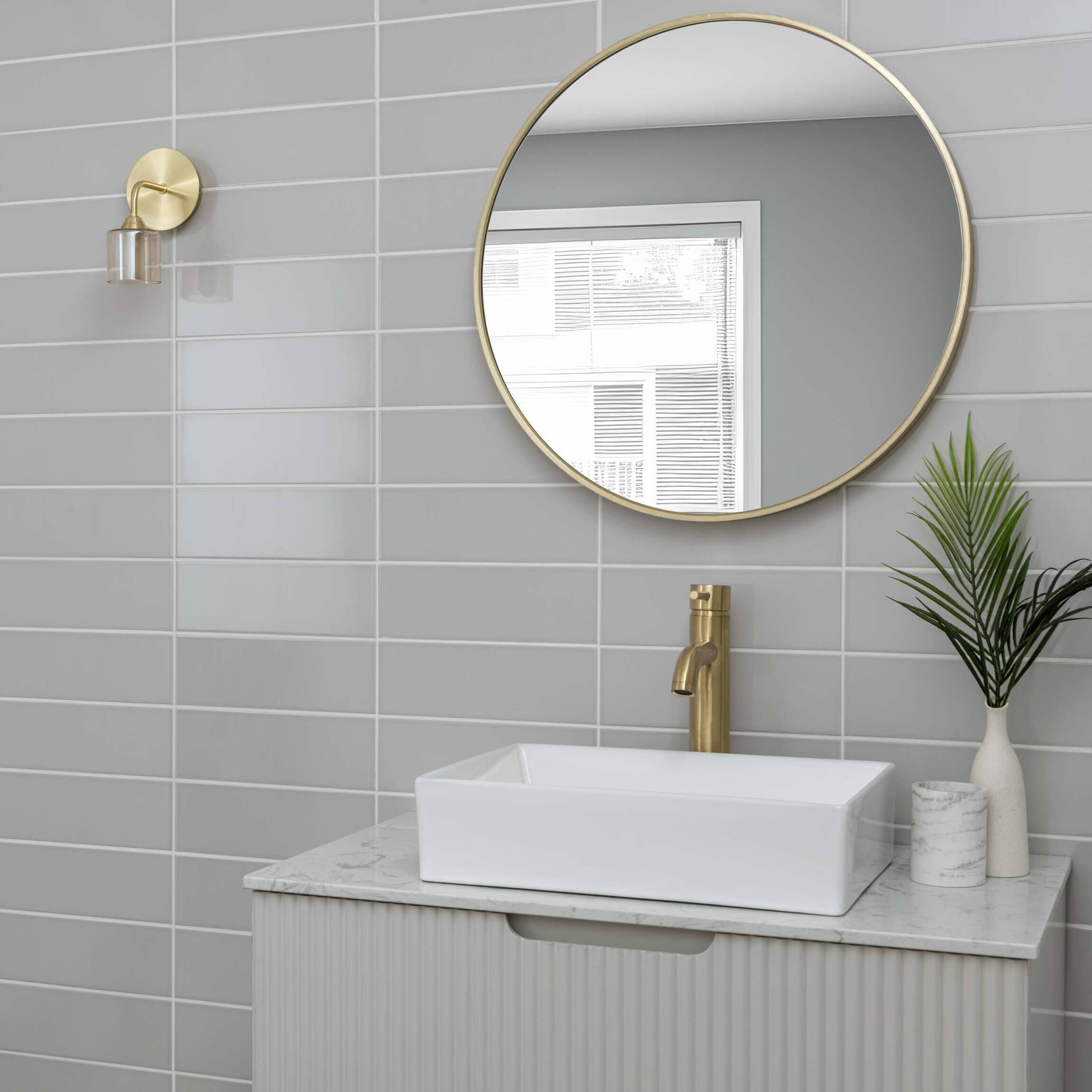 Linear Light Grey Gloss Brick Wall Tile | Walls and Floors