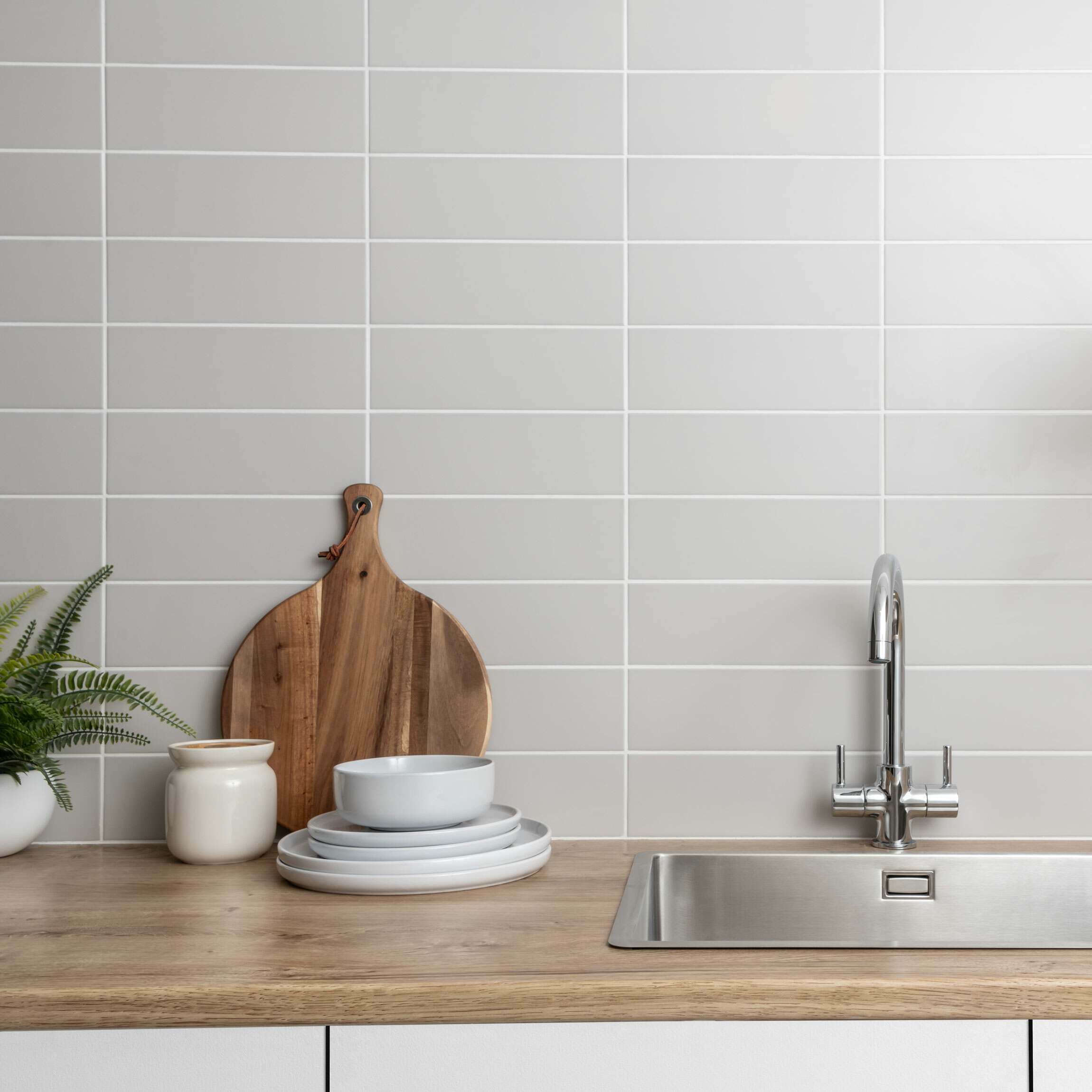 Linear Light Grey Matt Brick Wall Tile | Walls and Floors