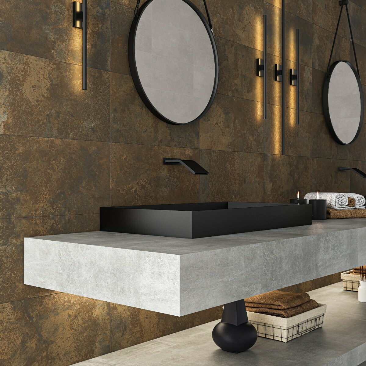 Foil Rust Metallic Brown Stone Effect Tiles | 600x300