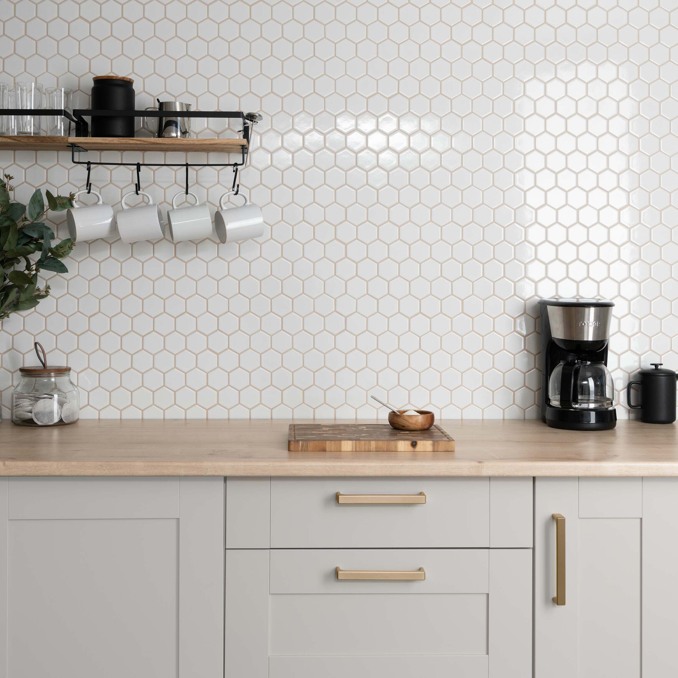 Pixel White Hexagon Gloss Mosaic Tiles | Walls and Floors