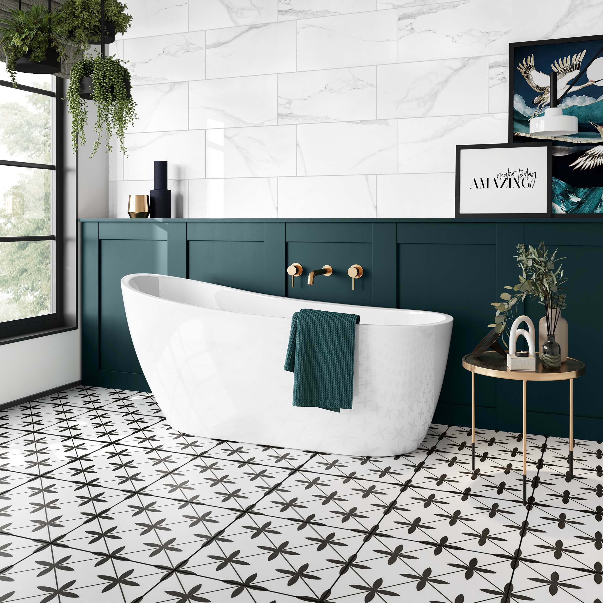 Winslow White Matt Patterned Floor Tiles | Walls & Floors