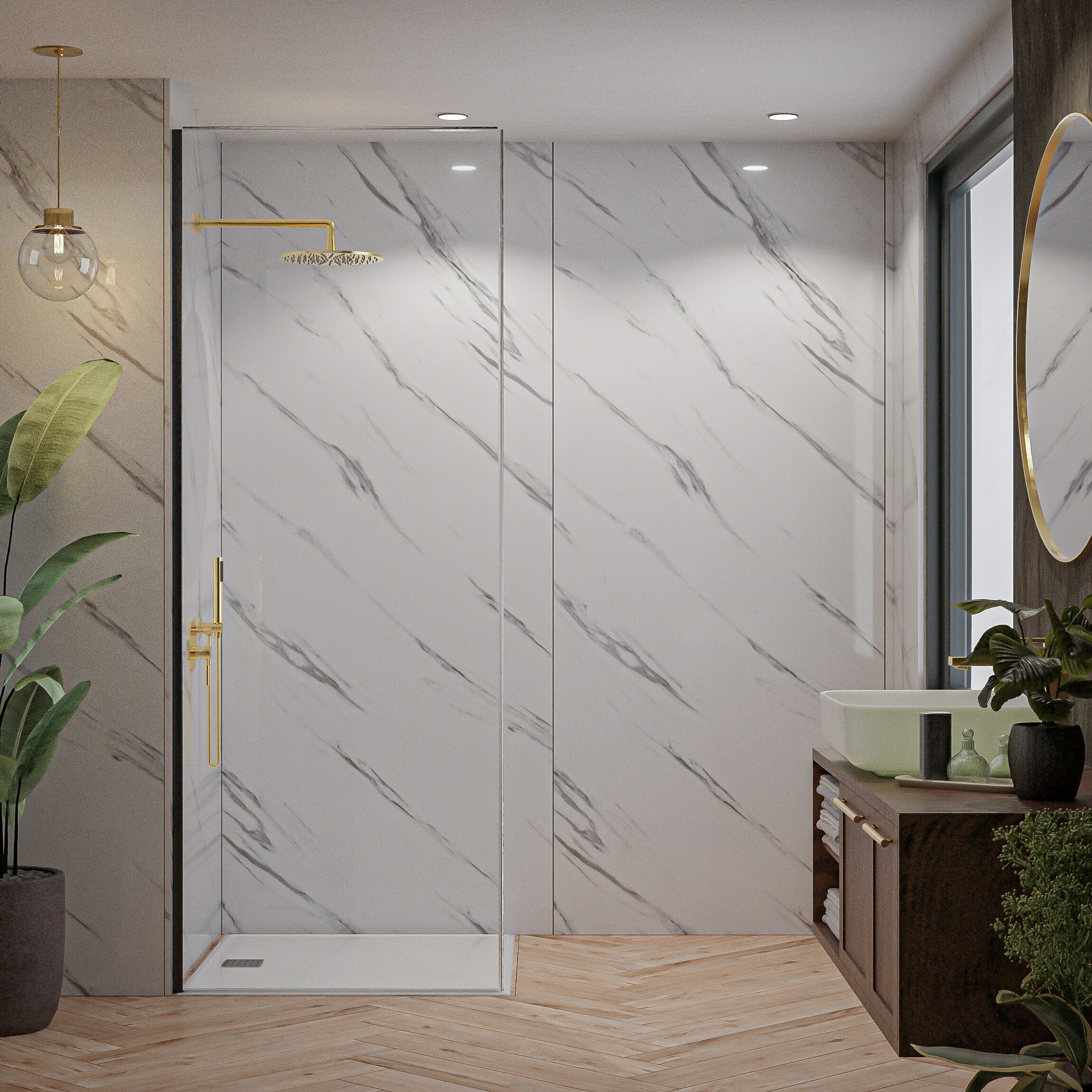 Trepanel Aqua® Gloss Carrara Marble Effect Shower Panel | Walls & Floors