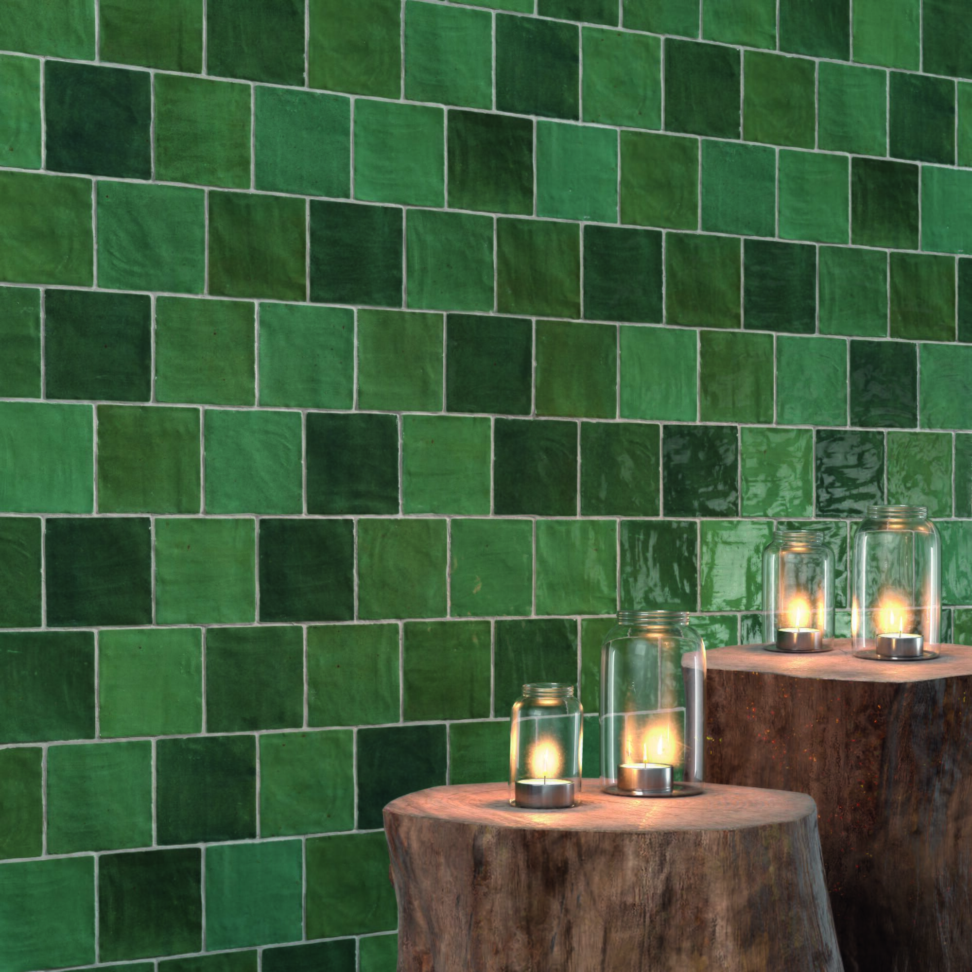 Zellige Mini Green Gloss Wall Tiles | Walls and Floors