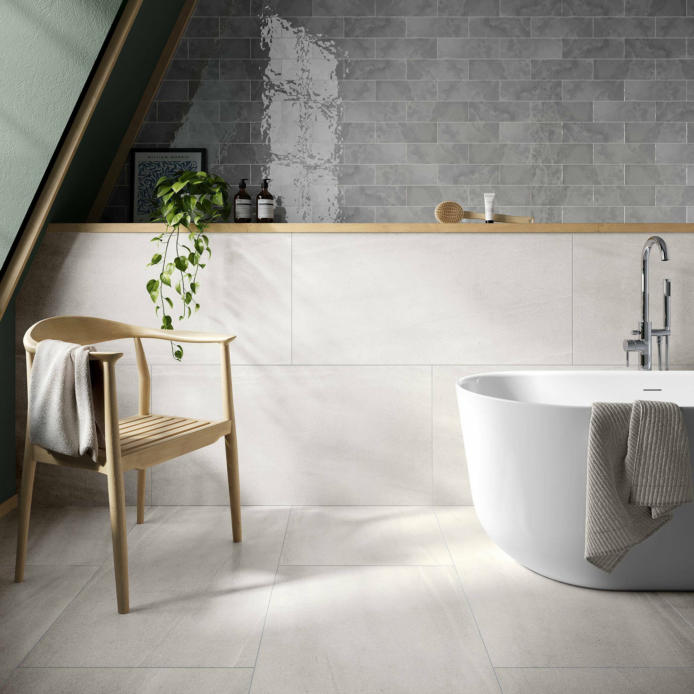 Serenity White Rectified Stone Effect Large Tile | Walls and Floors