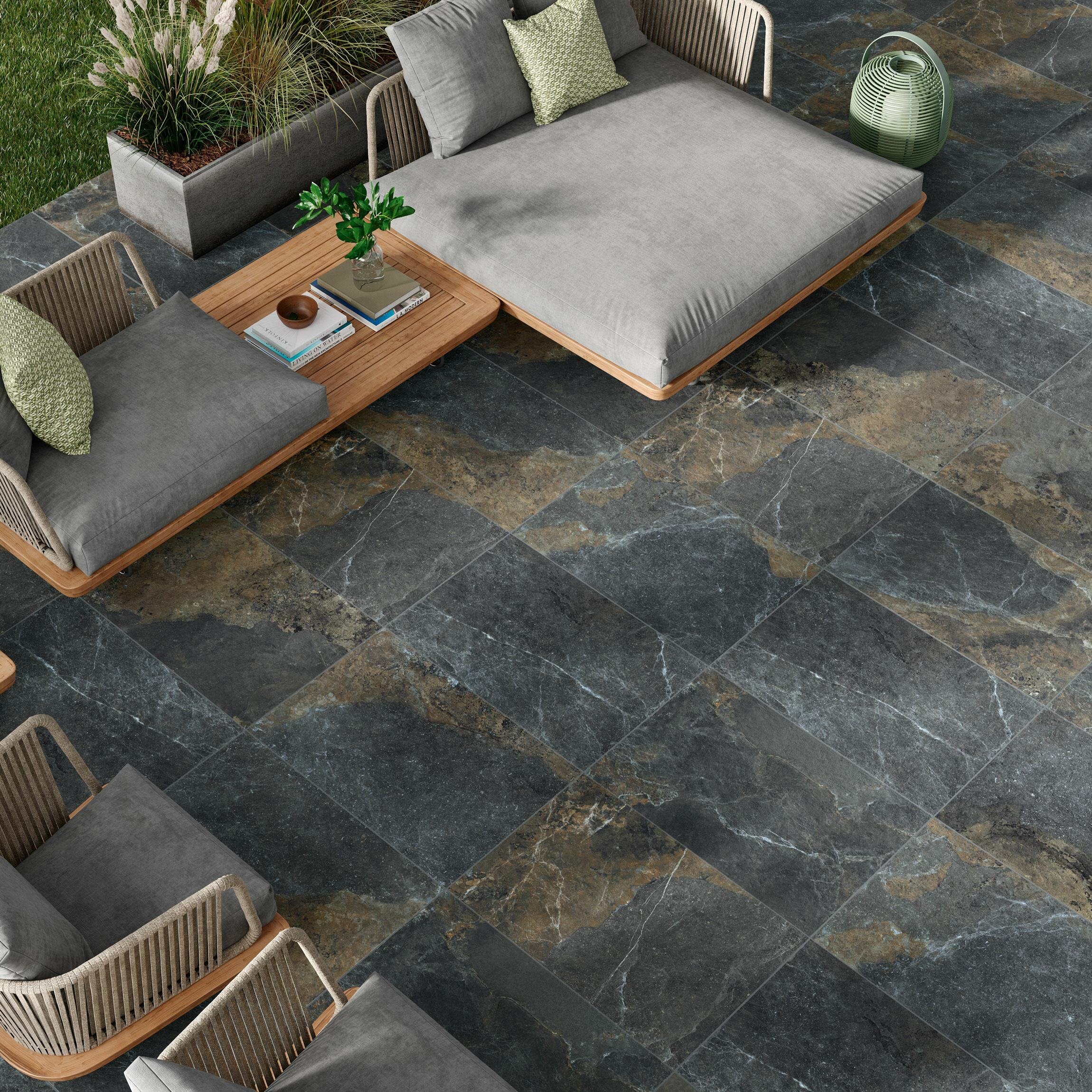 Jai Rustic Black Slate Effect 1200x600 20mm Paving Slabs | Walls & Floors