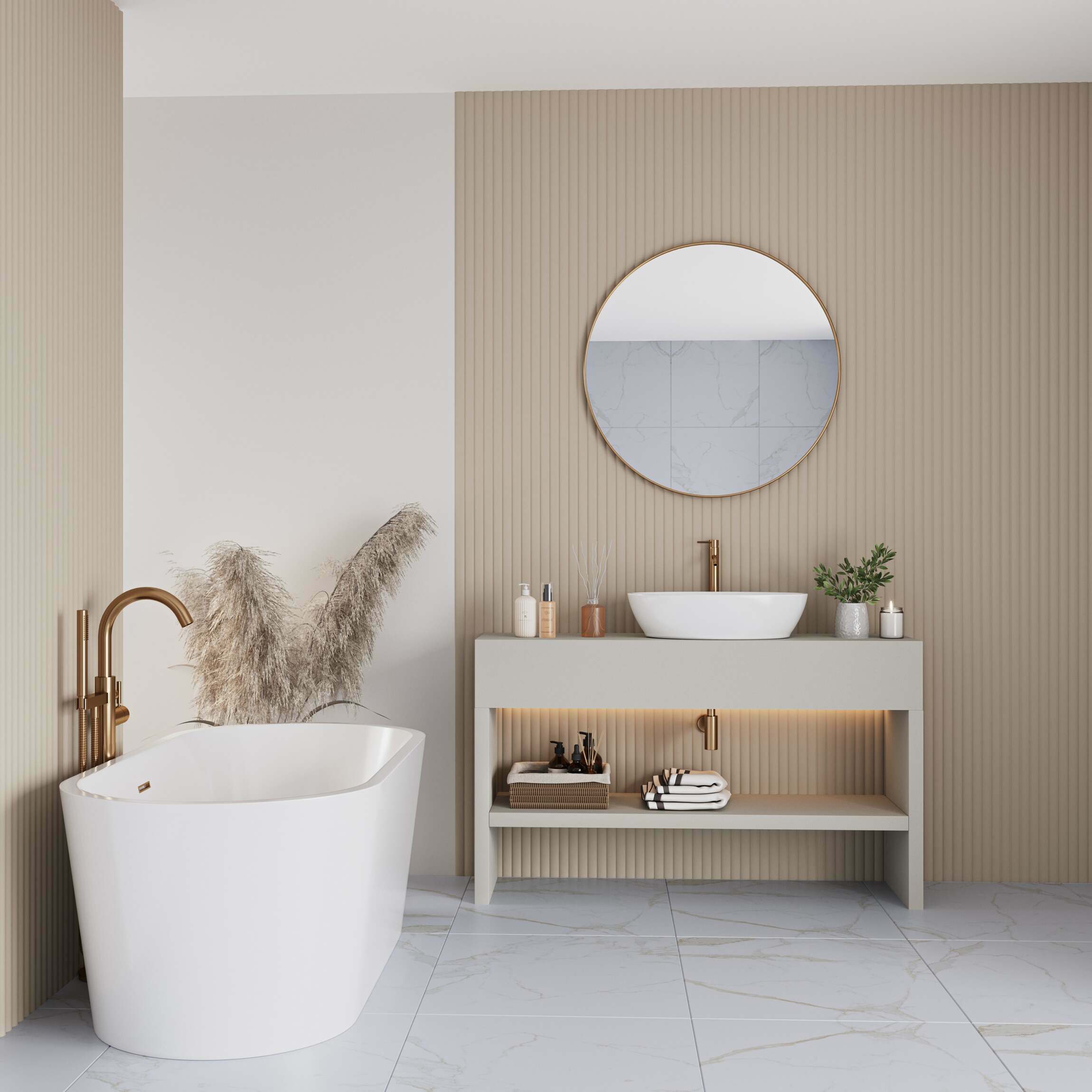 Trepanel Aqua 3D® Taupe Fluted Waterproof Wall Panel | Walls and Floors