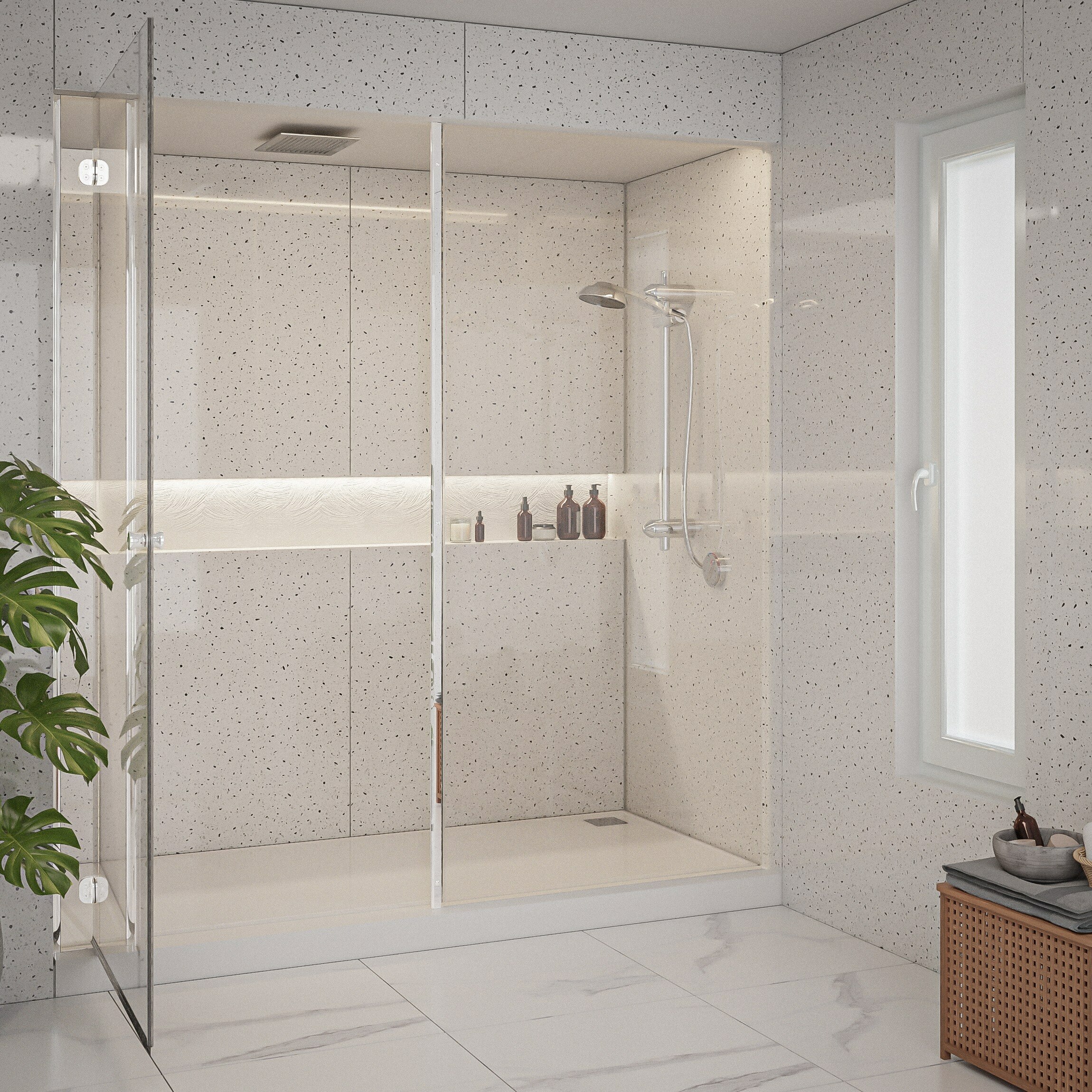 Trepanel Aqua® White Sparkle Quartz Effect Shower Panel | Walls & Floors