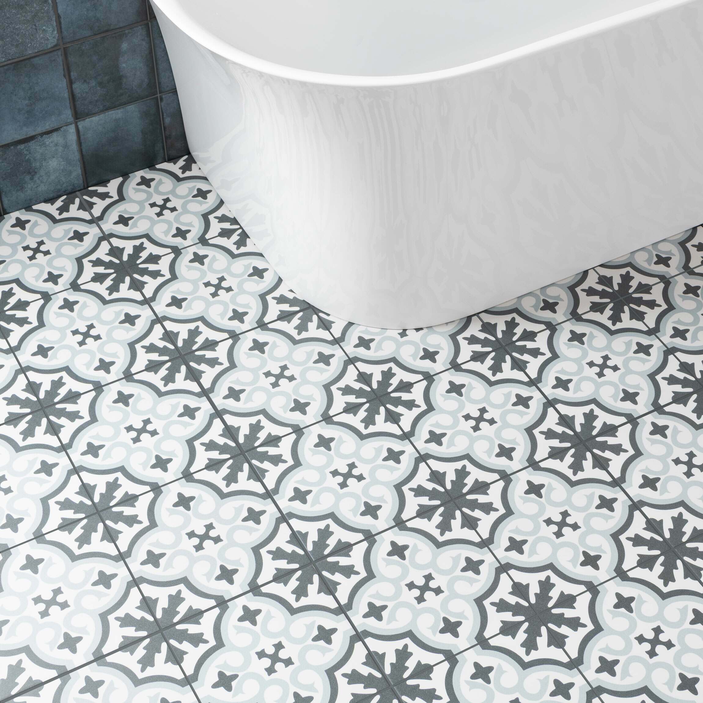 Zara Blue Patterned Porcelain Floor Tiles | Walls and Floors
